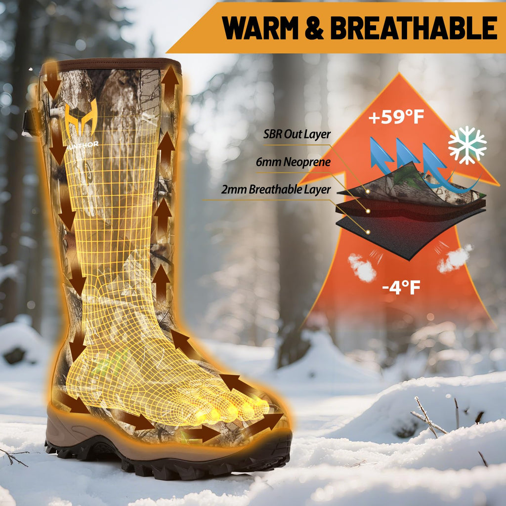 Hunthor Hunting Boots for Men, Waterproof Insulated 6mm Neoprene Rubbe ...